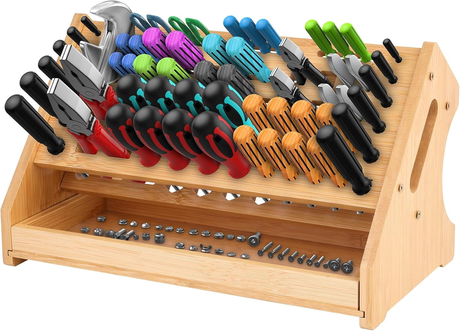 Bamboo Screwdriver Organizer - Repair Tool Storage Holder Workbench ...