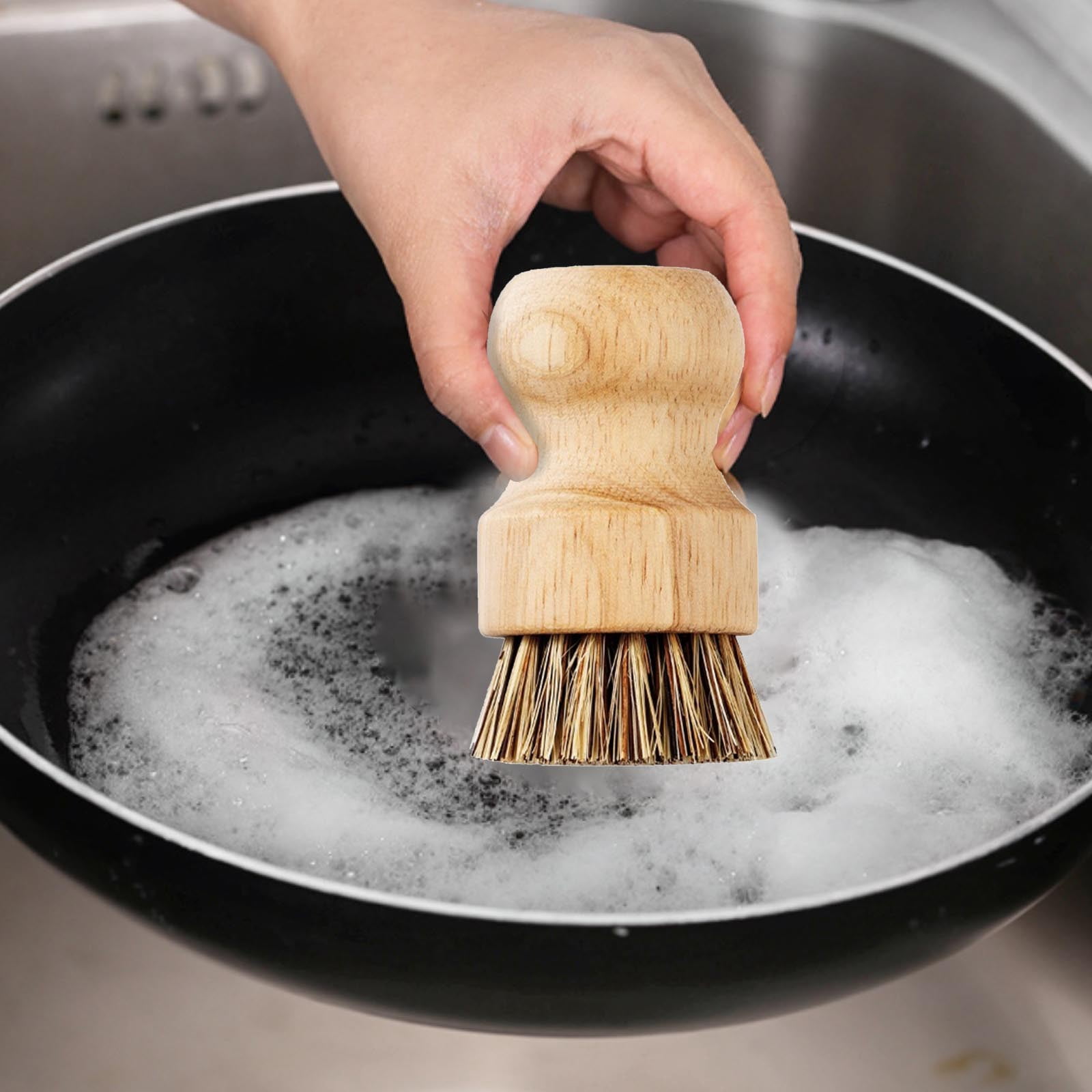 Bamboo Scrub Brush Clean Pan Kitchen Dish Scrubber Set of 2 • Bamboo ...