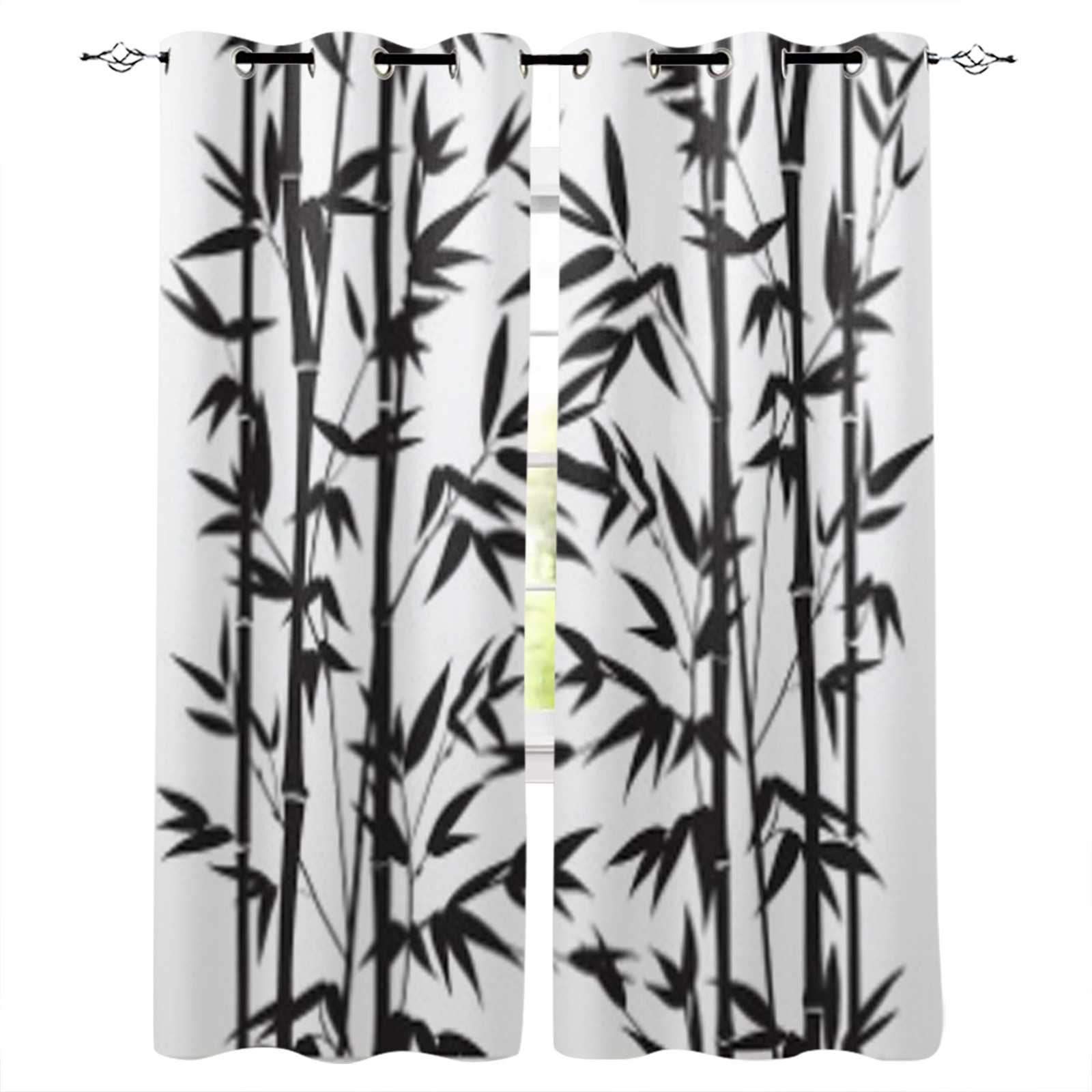 Bamboo Seamless Vertical Black White Window Curtain Home Living Room ...