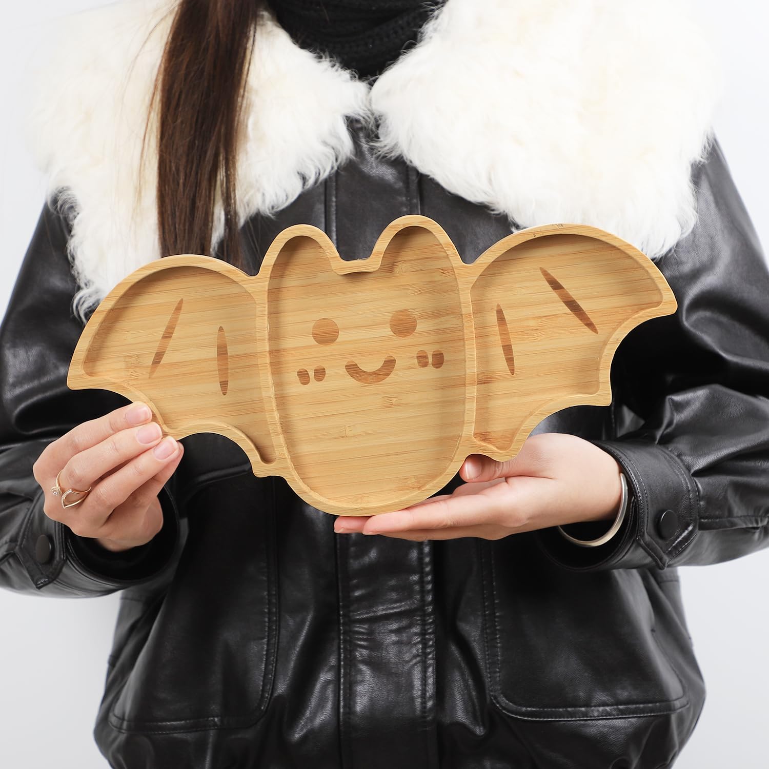 Bamboo Serving Platter Tray Cartoon Bat Shaped Children's Cute Dining ...