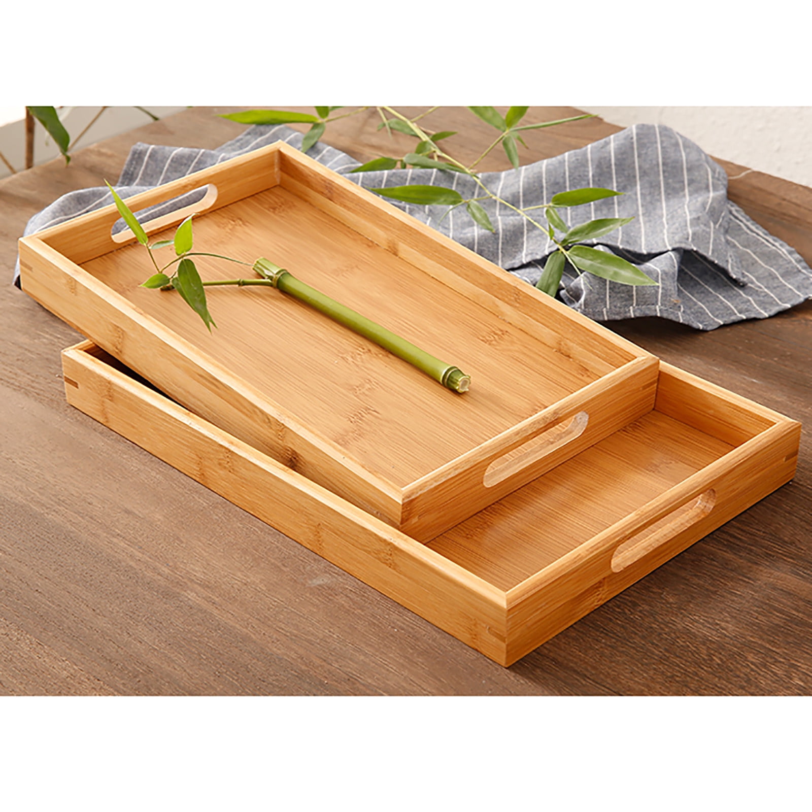 Bamboo Serving Tray with Handles, Food Tray for Eating Natural Durable ...