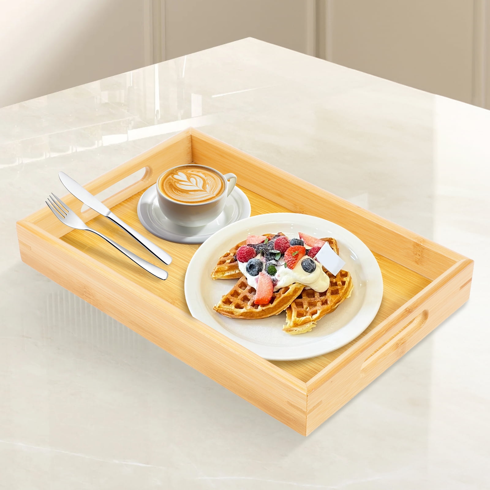 Bamboo Serving Tray with Handles Modern Serving Trays Platter Solid ...