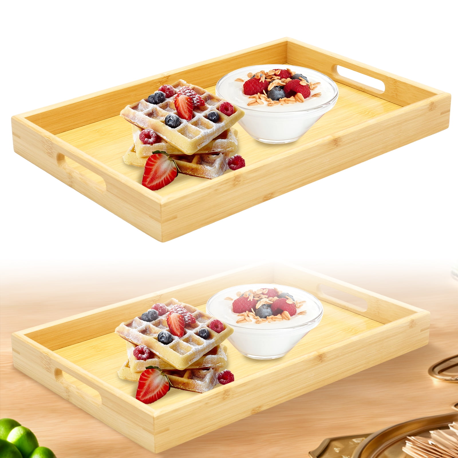 Bamboo Serving Tray with Handles Modern Serving Trays Platter Solid ...