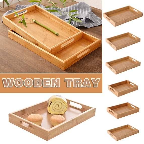 Bamboo Serving Tray with Handles Rectangular Wooden Breakfast Food ...