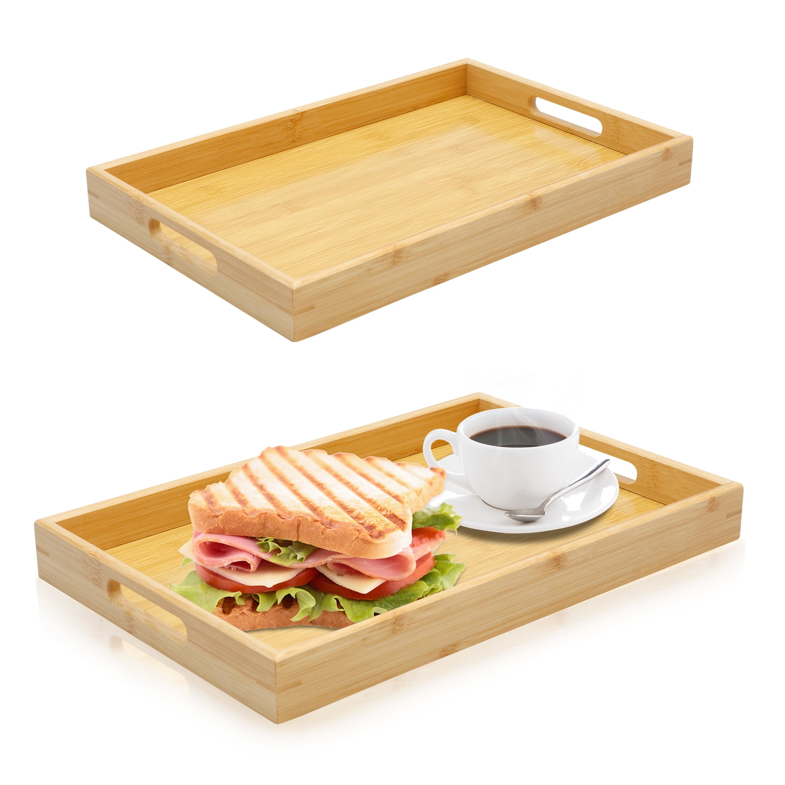 Bamboo Serving Tray with Handles Solid Bamboo Dinner Food Trays Platter ...