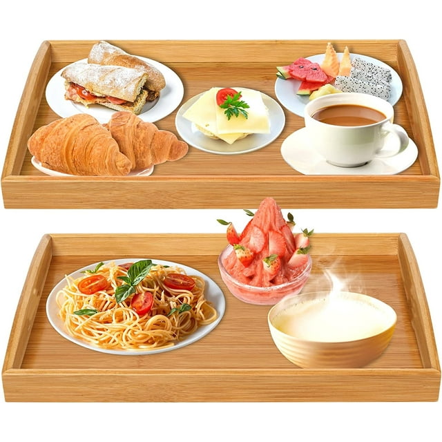 Bamboo Serving Tray, Portable Bed Tray for Breakfast Dinner, Eating ...