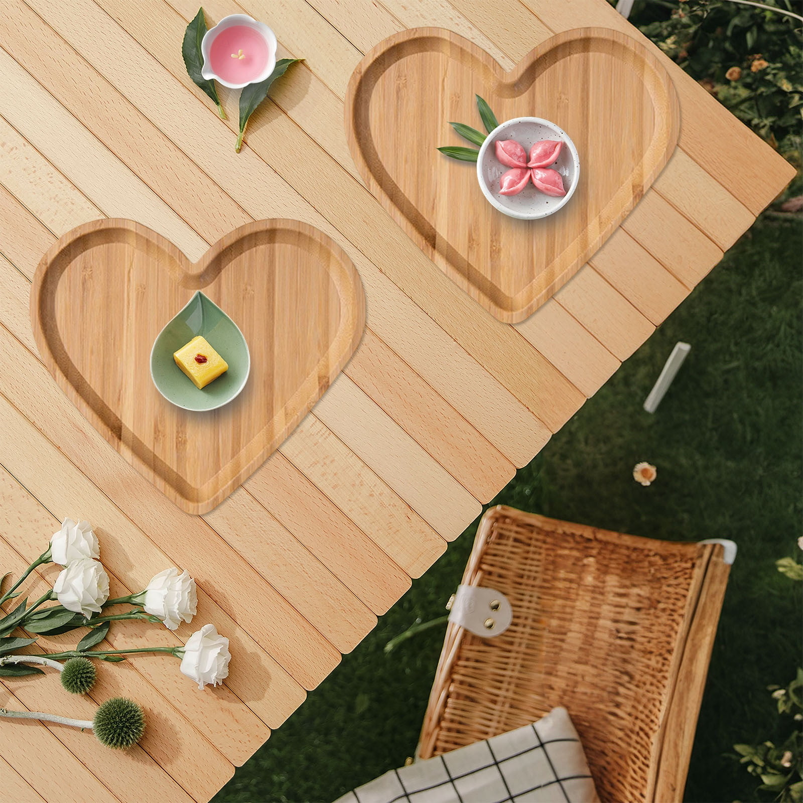 Bamboo Serving Tray in Yellow - Versatile Wooden Snack & Fruit Platter ...