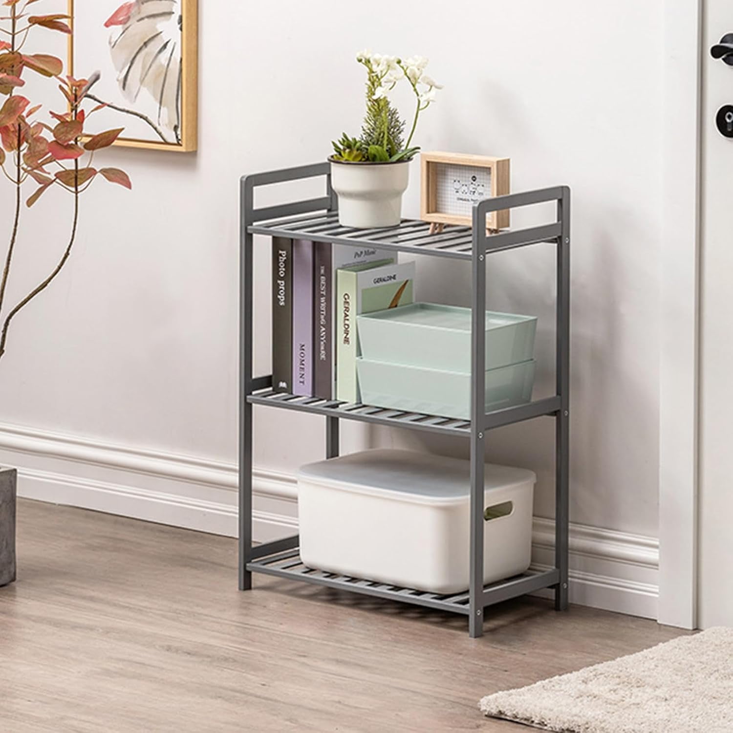 Bamboo Shelf, 3-Tier Bookcase Storage Shelves, Small Book Rack Shelving ...