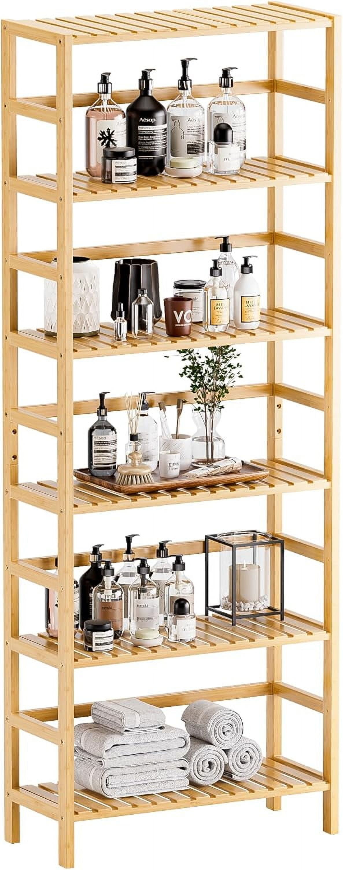 Bamboo Shelf, 6-Tier Adjustable Tall Open Bookcase, Bathroom Storage ...