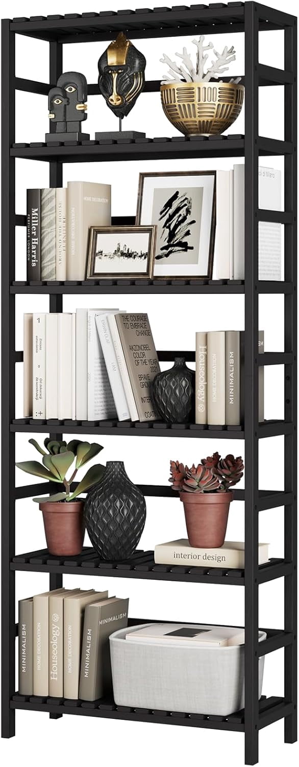 Bamboo Shelf, 6 Tier Bookcase Storage Shelves, Tall Book Rack Shelving ...