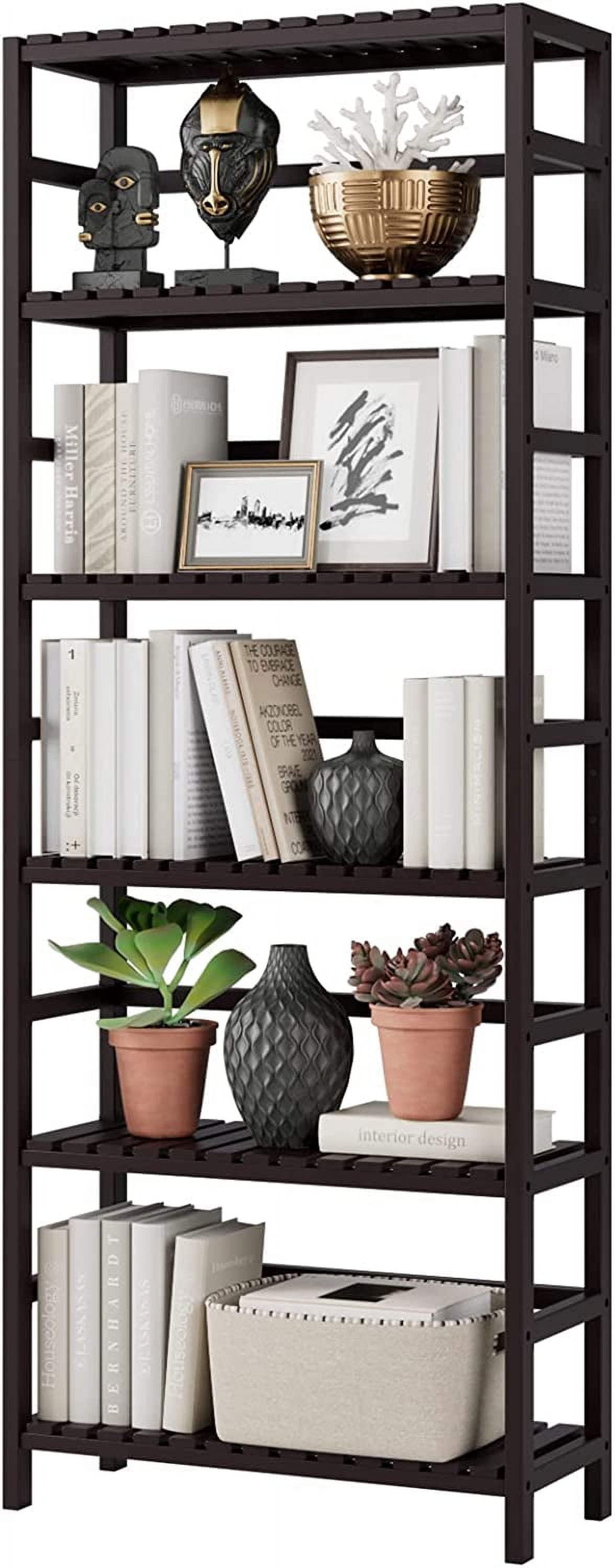 Bamboo Shelf, 6 Tier Bookcase Storage Shelves, Tall Book Rack Shelving ...