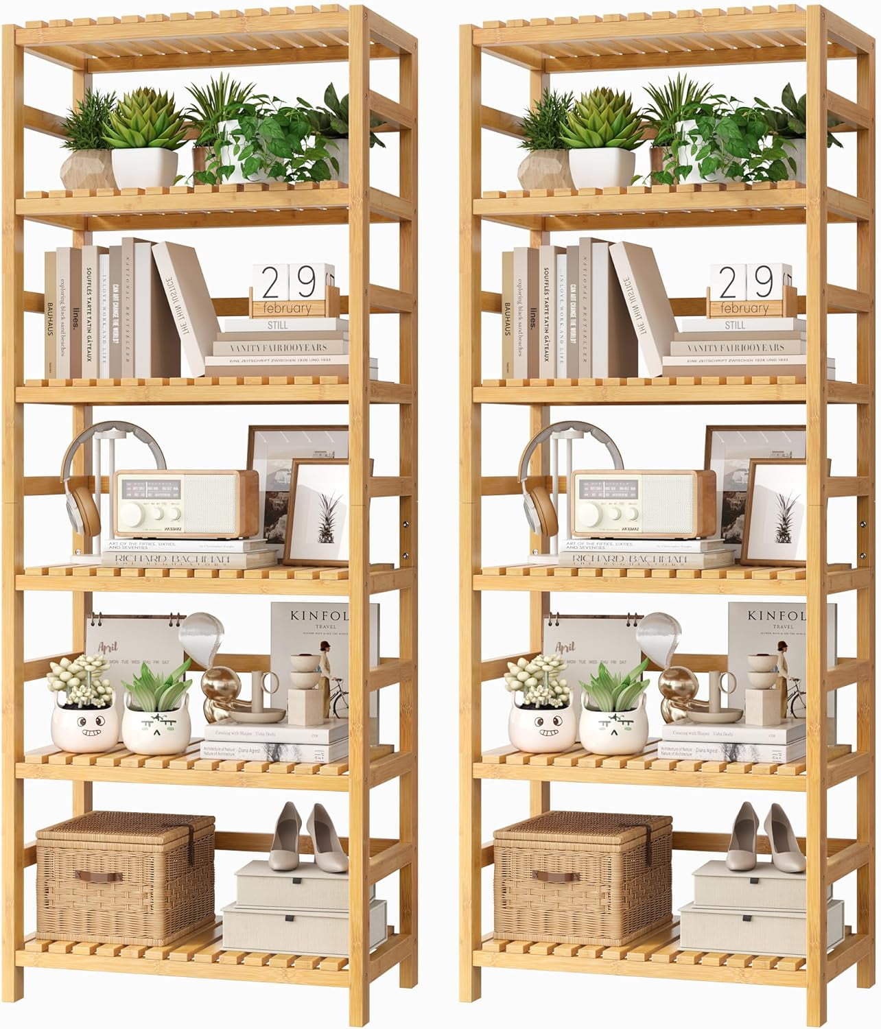 Bamboo Shelf, Bamboo Bookcase with Adjustable Shelves, Free Standing ...