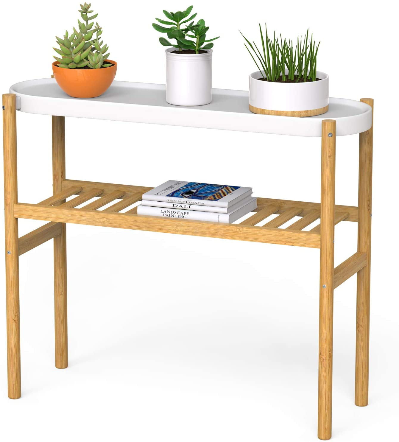 Bamboo Shelf Indoor, 2 Tier Window Tall Stand Table for Multiple Plants ...