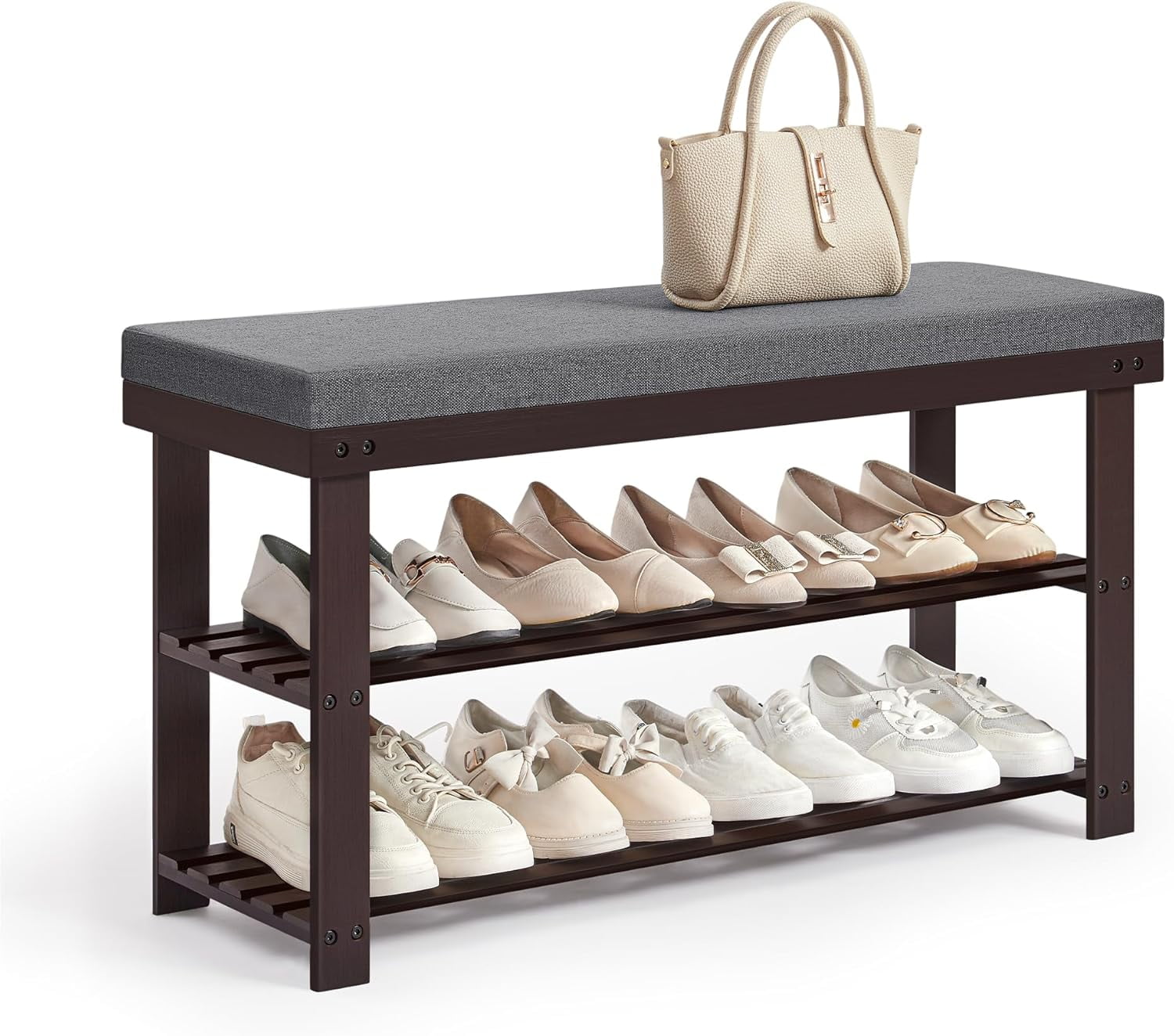 Bamboo Shoe Bench, 3-Tier Shoe Rack, Stable Shoe Organizer for Entryway ...