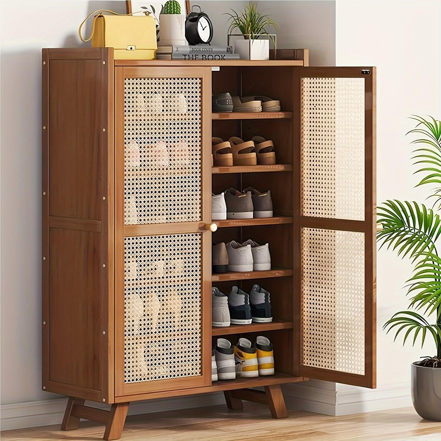 Bamboo Shoe Cabinet, 2-Door Entrance Shoe Cabinet, 7-Layer Standing ...