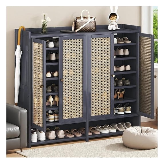 Bamboo Shoe Cabinet, 40 Pair Shoe Rack Organizer with Doors - Grey ...