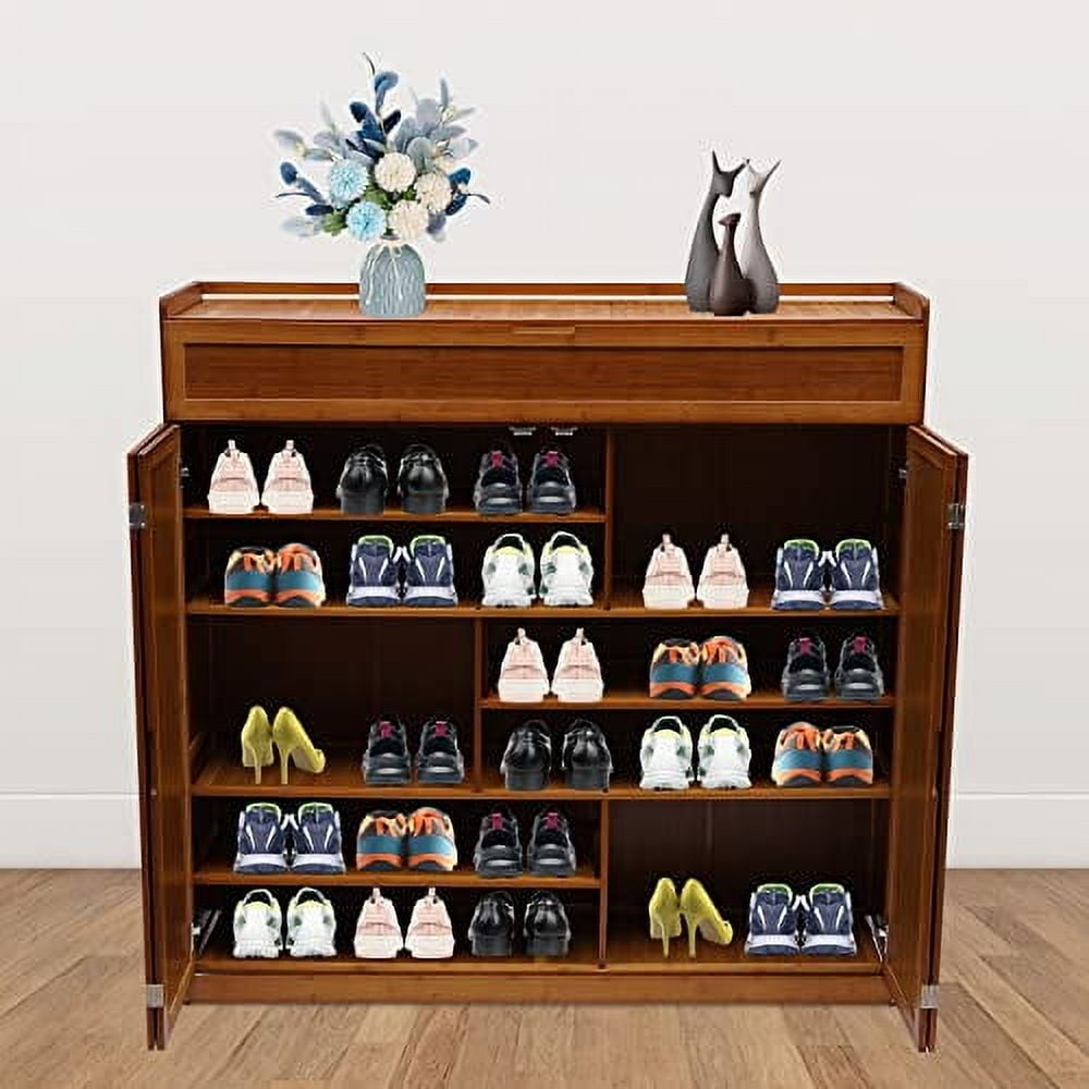 Bamboo Shoe Cabinet 7-Tier with Doors, Home Entryway Shoe Organizer ...