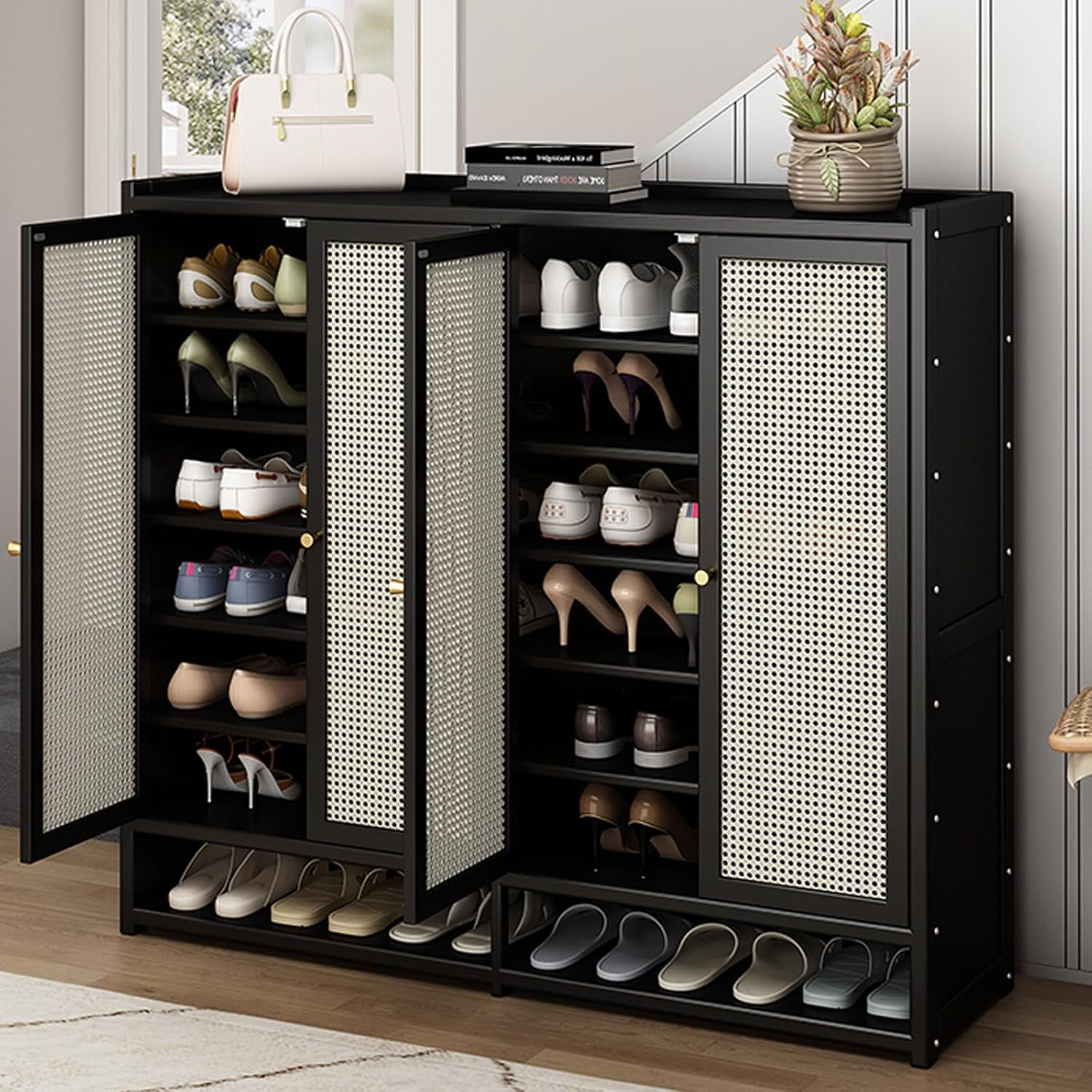 Bamboo Shoe Cabinet, 8-Tier Shoe Storage Cabinet with Doors ...