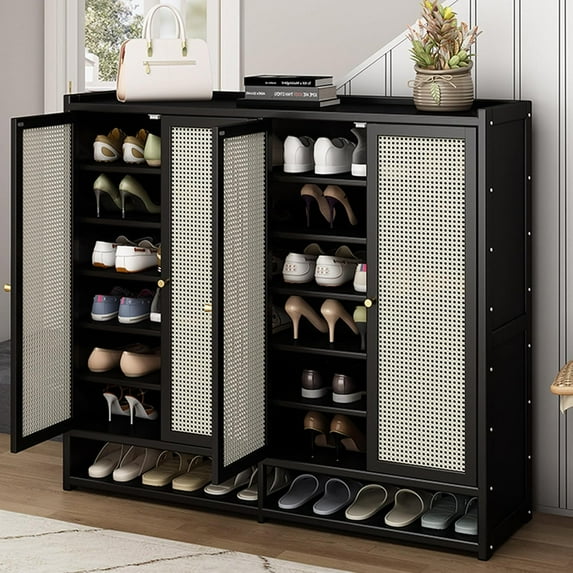 Bamboo Shoe Cabinet, 8-Tier Shoe Storage Cabinet with Doors ...