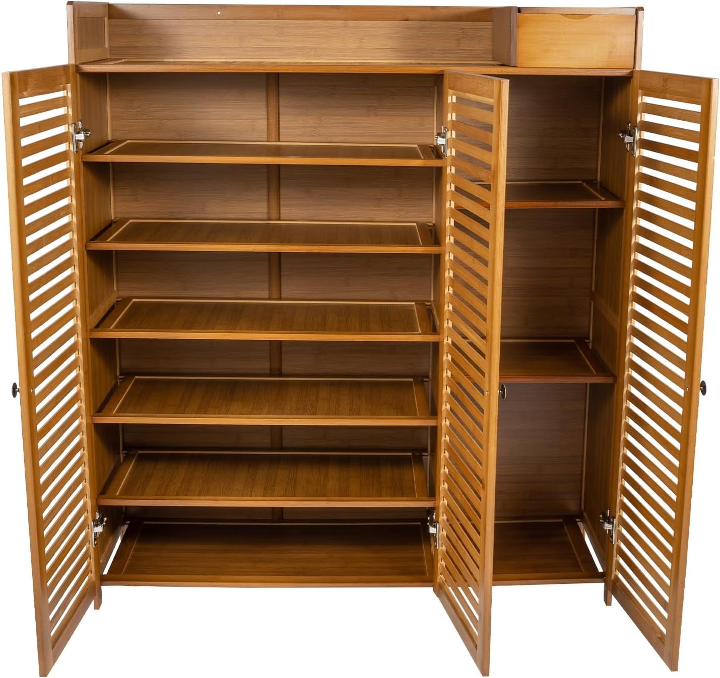 Bamboo Shoe Cabinet with Doors, 7 Tier Shoe Rack with 3 Folding Door ...