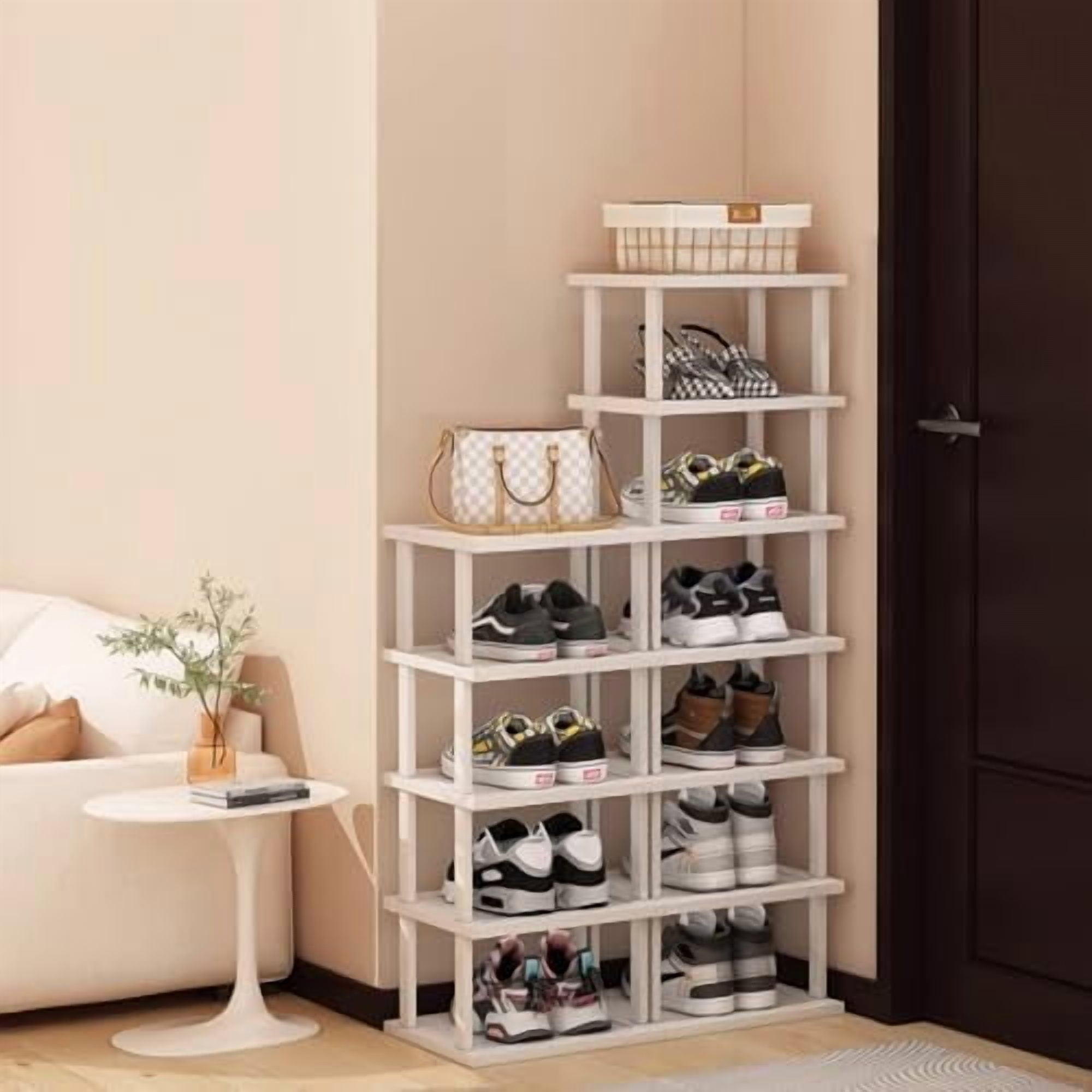 Bamboo Shoe Rack 12 Tier- Vertical Shoe Rack for Small Spaces, Tall ...