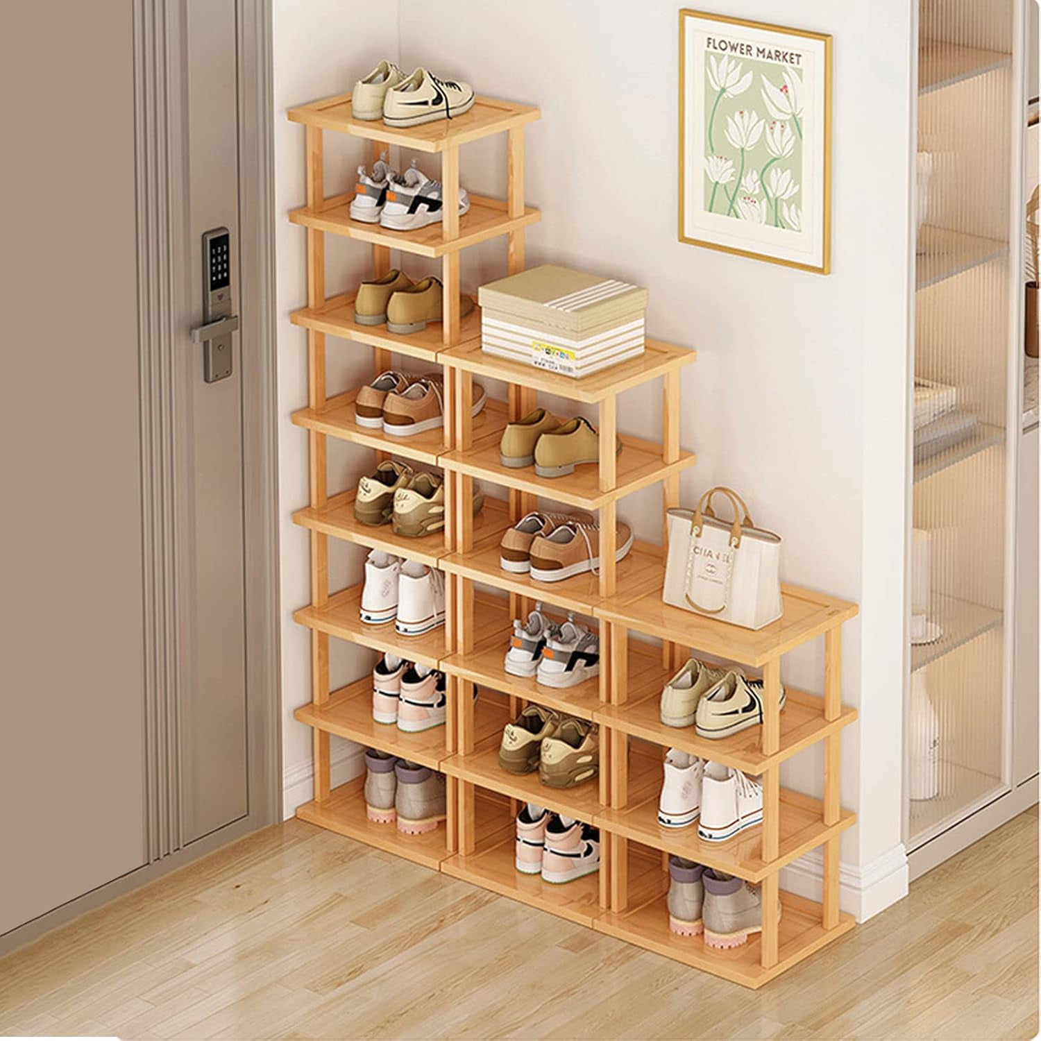 Bamboo Shoe Rack 17 Tier- Vertical Shoe Rack for Small Spaces, Tall ...