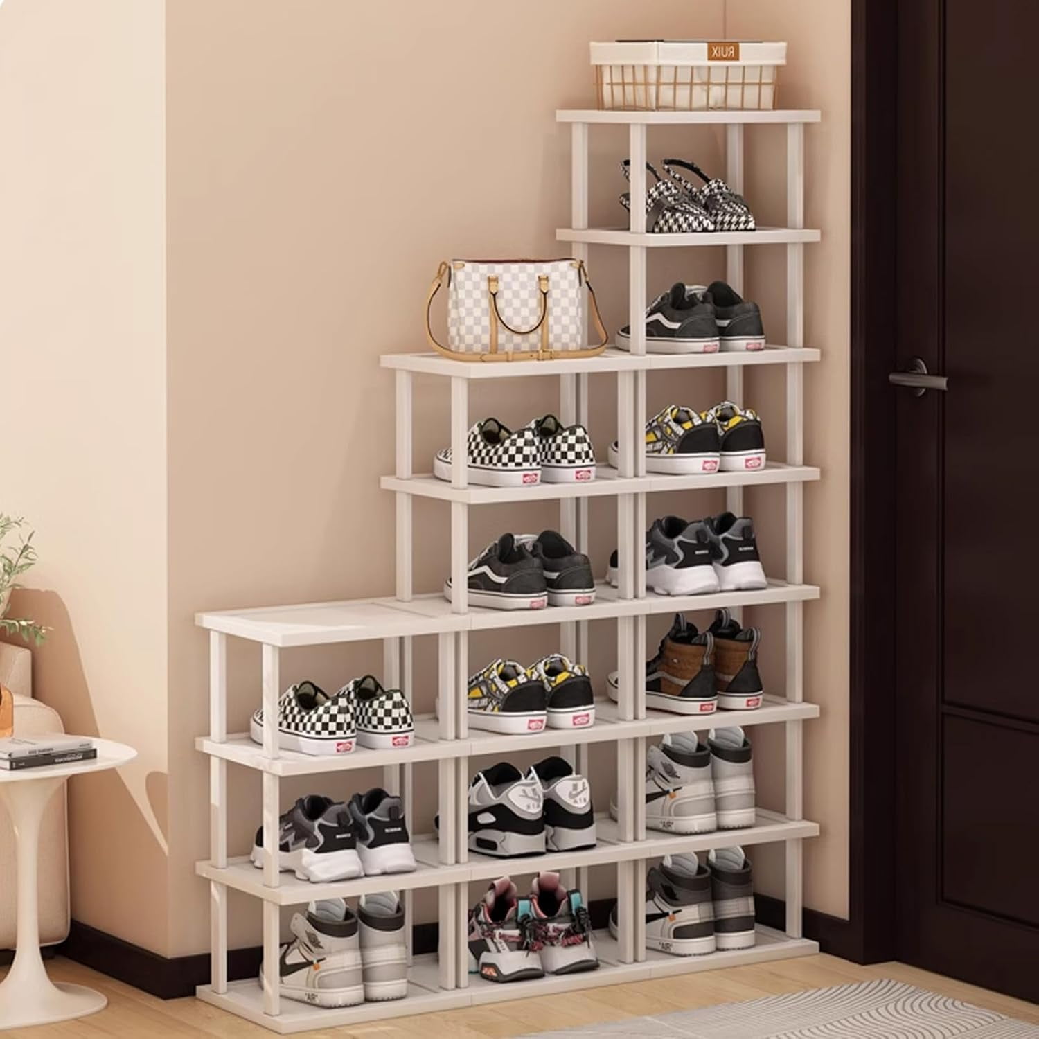 Bamboo Shoe Rack 17 Tier- Vertical Shoe Rack for Small Spaces, Tall ...