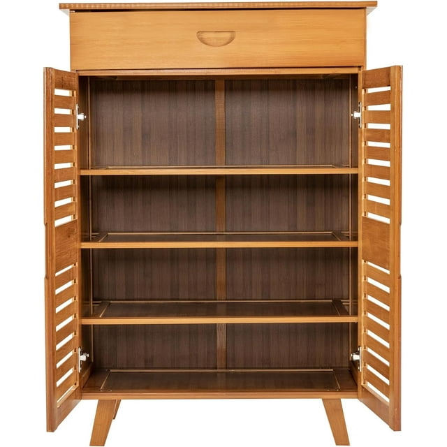 Bamboo Shoe Rack 4-Tier Brown Retro Simple Style Shoe Shelf Book Case ...