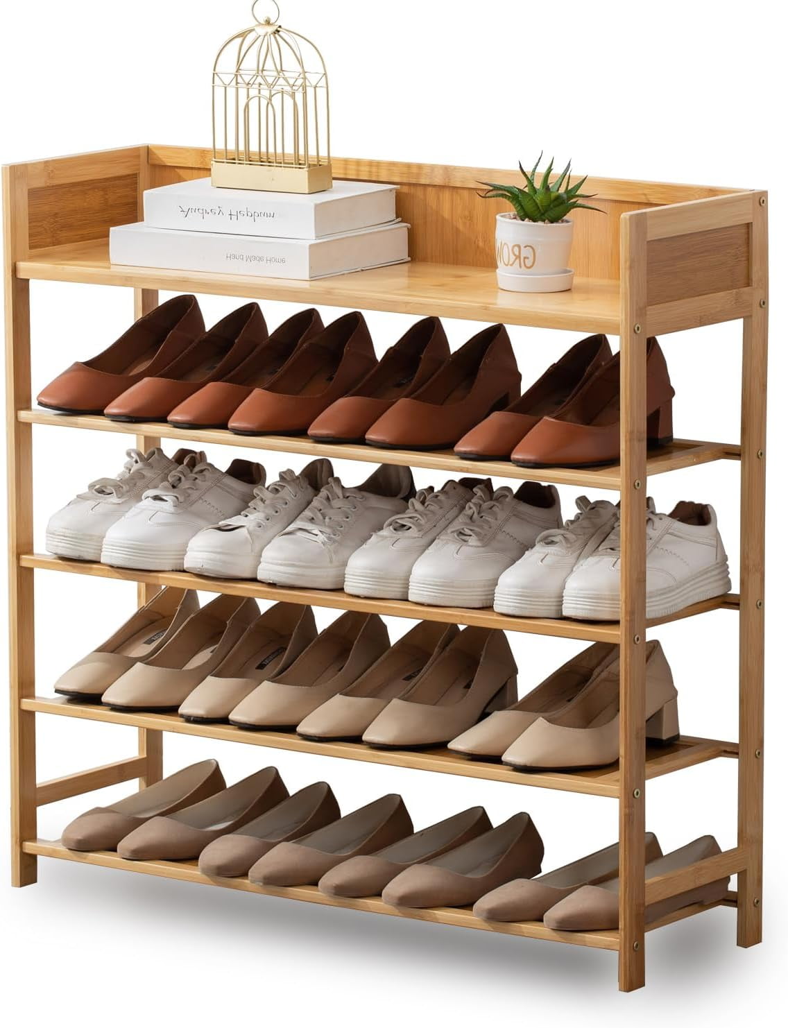 Bamboo Shoe Rack, 5-Tier Shoe Rack Organizer for Entryway Hallway ...