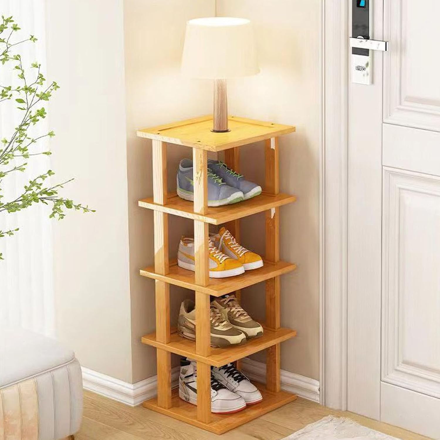 Bamboo Shoe Rack 5Tier- Vertical Shoe Rack for Small Spaces, Tall Narrow Shoe Rack Organizer for ...