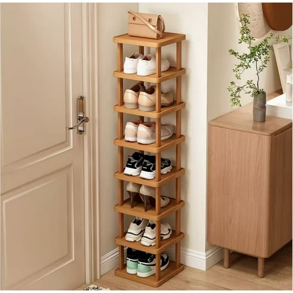 Bamboo Shoe Rack, 9-Tier Vertical Shoe Organizer, Holds 9 Pairs, Space ...