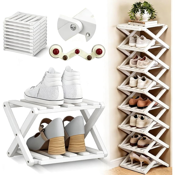 Bamboo Shoe Rack, No Assembly Needed, 9-Tier Tall Narrow Foldable Shoe ...