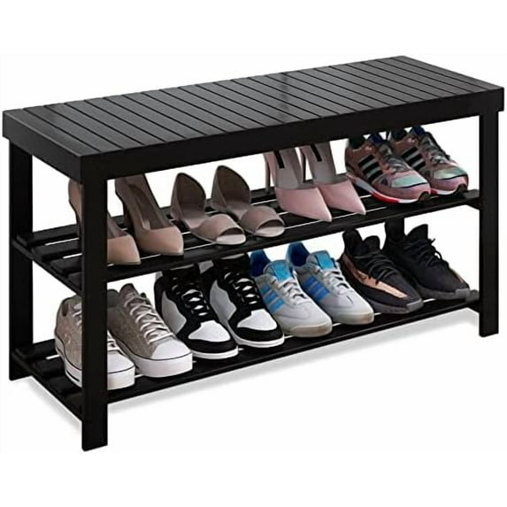 Bamboo Shoe Rack Bench, 3-Tier Shoe Organizer Storage Shelf for ...