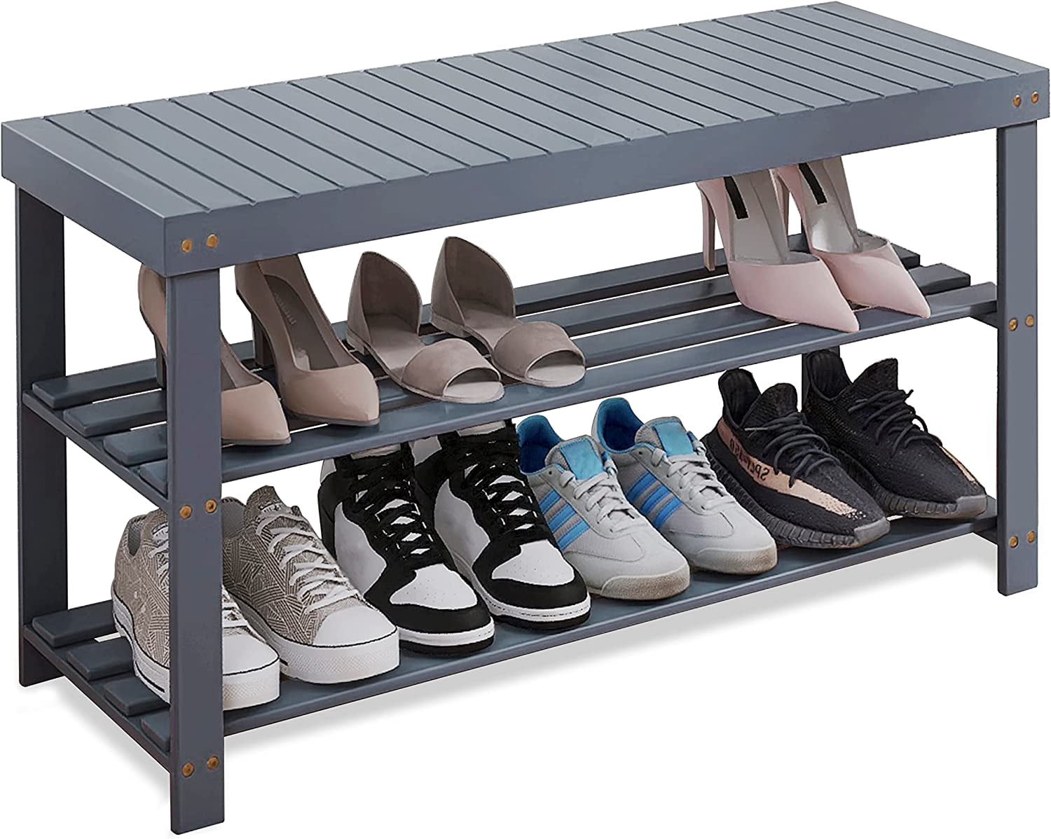 Bamboo Shoe Rack Bench, 3-Tier Shoe Organizer Storage Shelf for ...