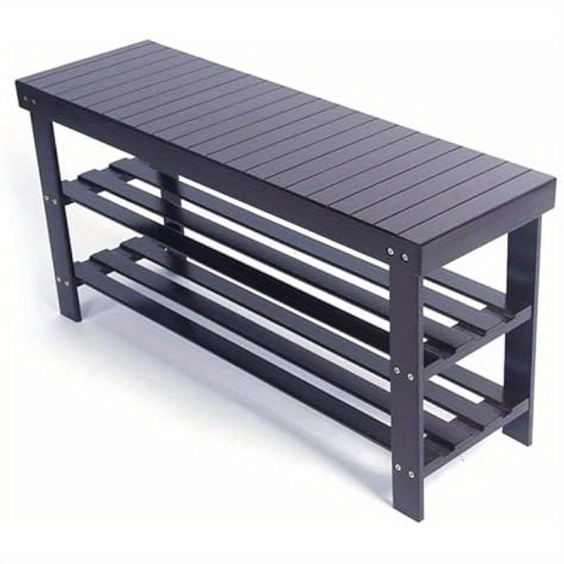 Bamboo Shoe Rack Bench 3 Tier Sturdy Shoe Bench Storage Shoe Organizer ...