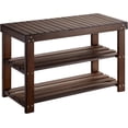Bamboo Shoe Rack Bench with 3-Tier Storage, Brown, 27.5"W x 11"D x 17.5 ...