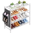 Bamboo Shoe Rack for Closet Small Wooden Shoe Organizer with Pouch ...