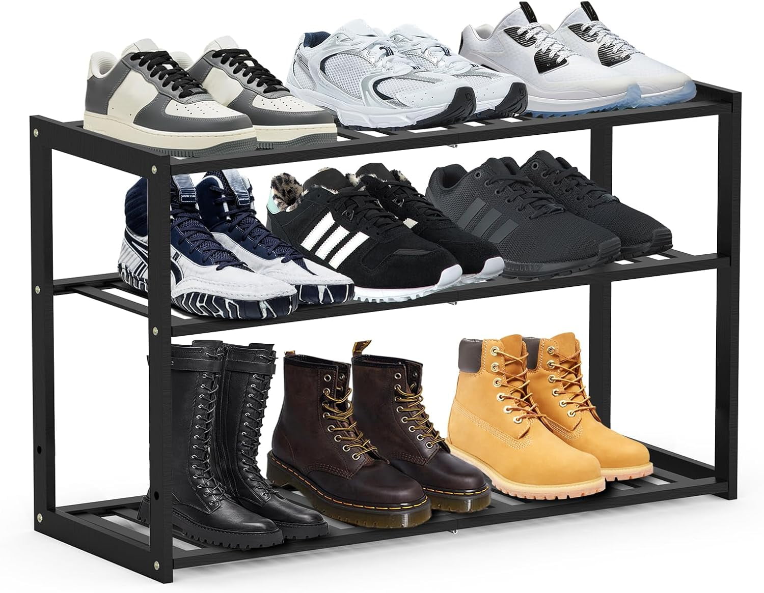 Bamboo Shoe Rack for Entryway, Stackable 3 Tier Shoe Organizer Shelf ...