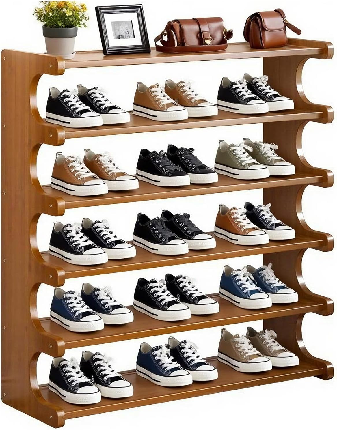 Bamboo Shoe Rack, Multi-Layer Space-Saving Shoe Organizer for Entryway ...