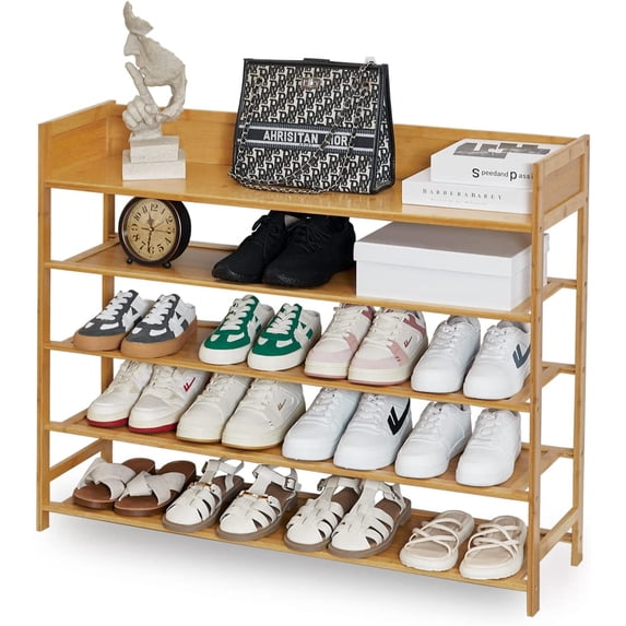 Bamboo Shoe Rack Organizer, 5 Tier Shoe shelf Storage Organizer, For ...