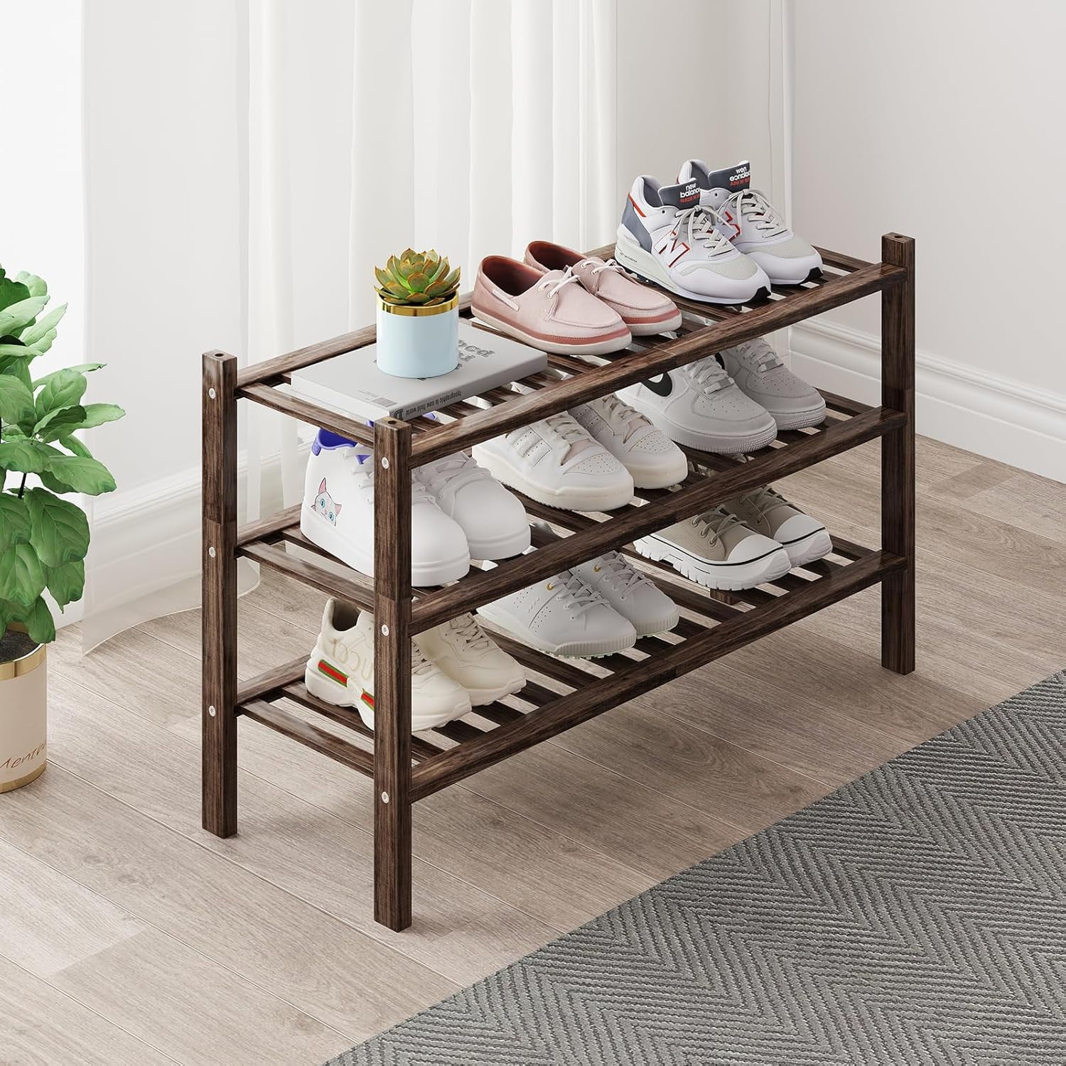 Bamboo Shoe Rack Organizer for Closet and Entryway - Space-Saving ...