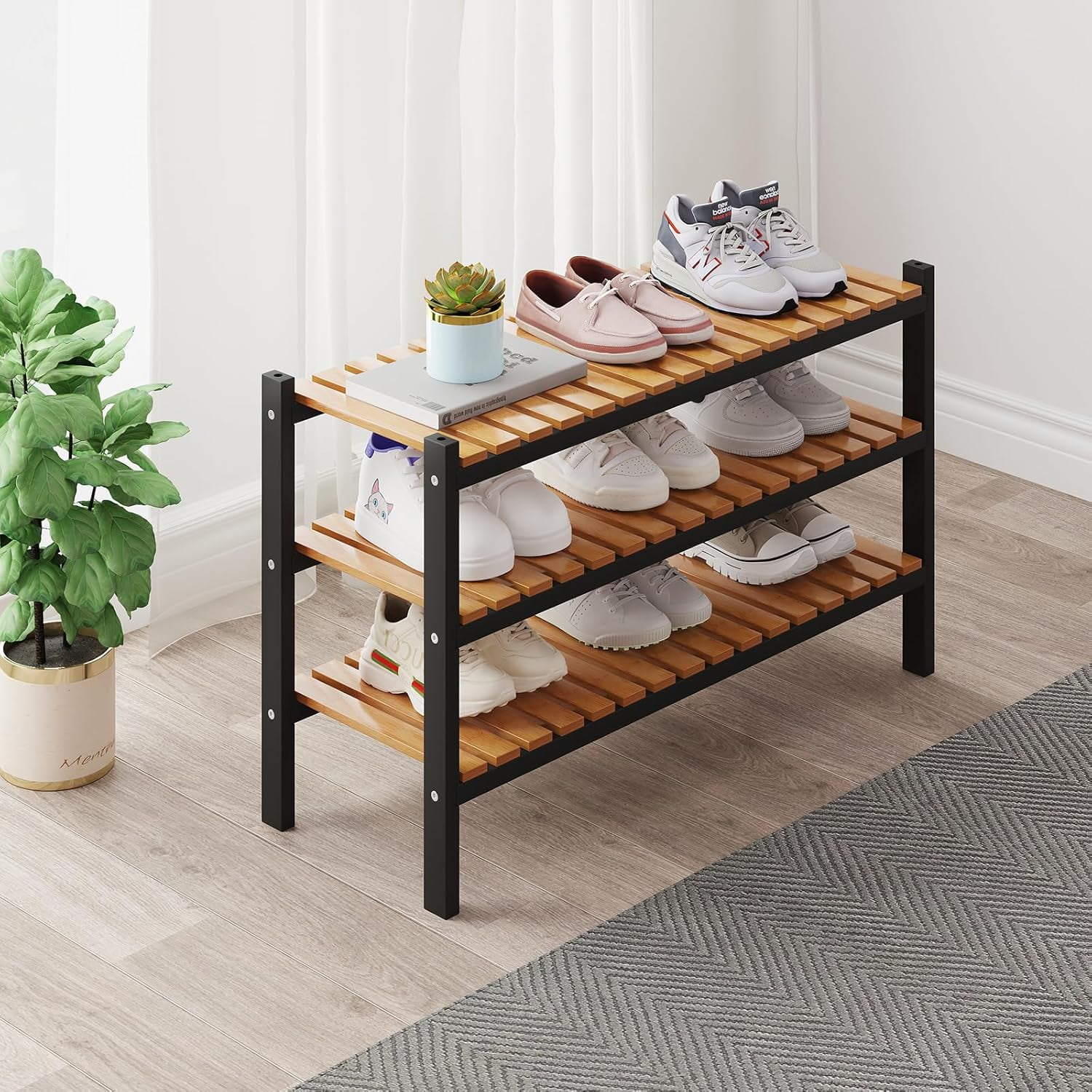Bamboo Shoe Rack Organizer for Closet and Entryway - Space-Saving ...