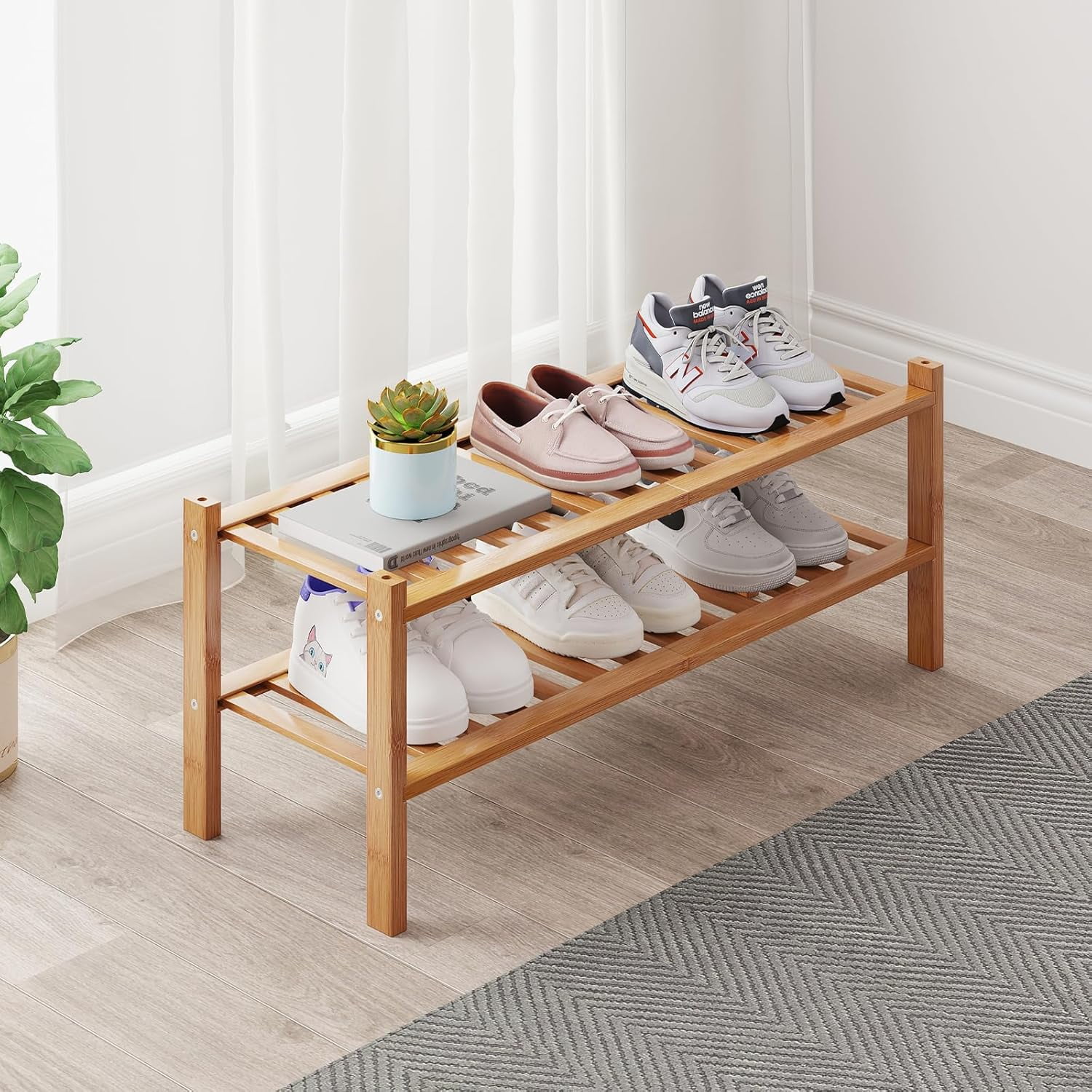 Bamboo Shoe Rack Organizer for Closet and Entryway - Space-Saving Shoe ...