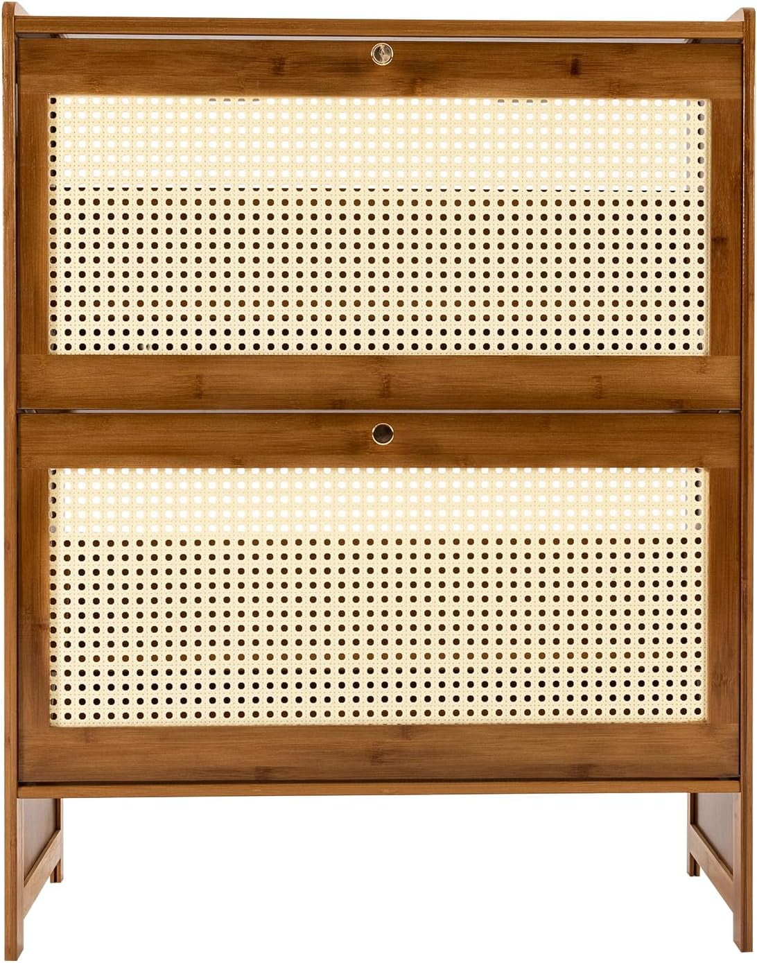 Bamboo Shoe Rack Organizer with 2 Breathable Flip Drawers Free Standing ...