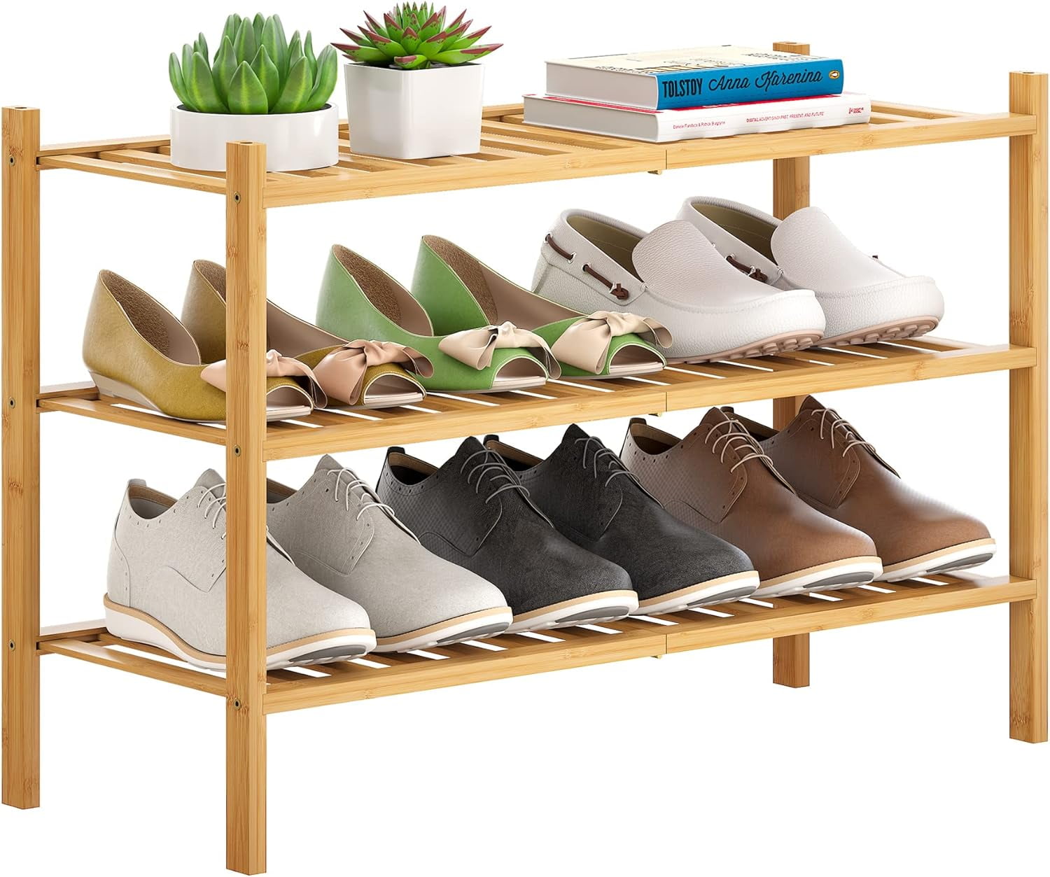 Bamboo Shoe Rack Stackable Shoe Shelf Storage Org for Unit Entryway ...