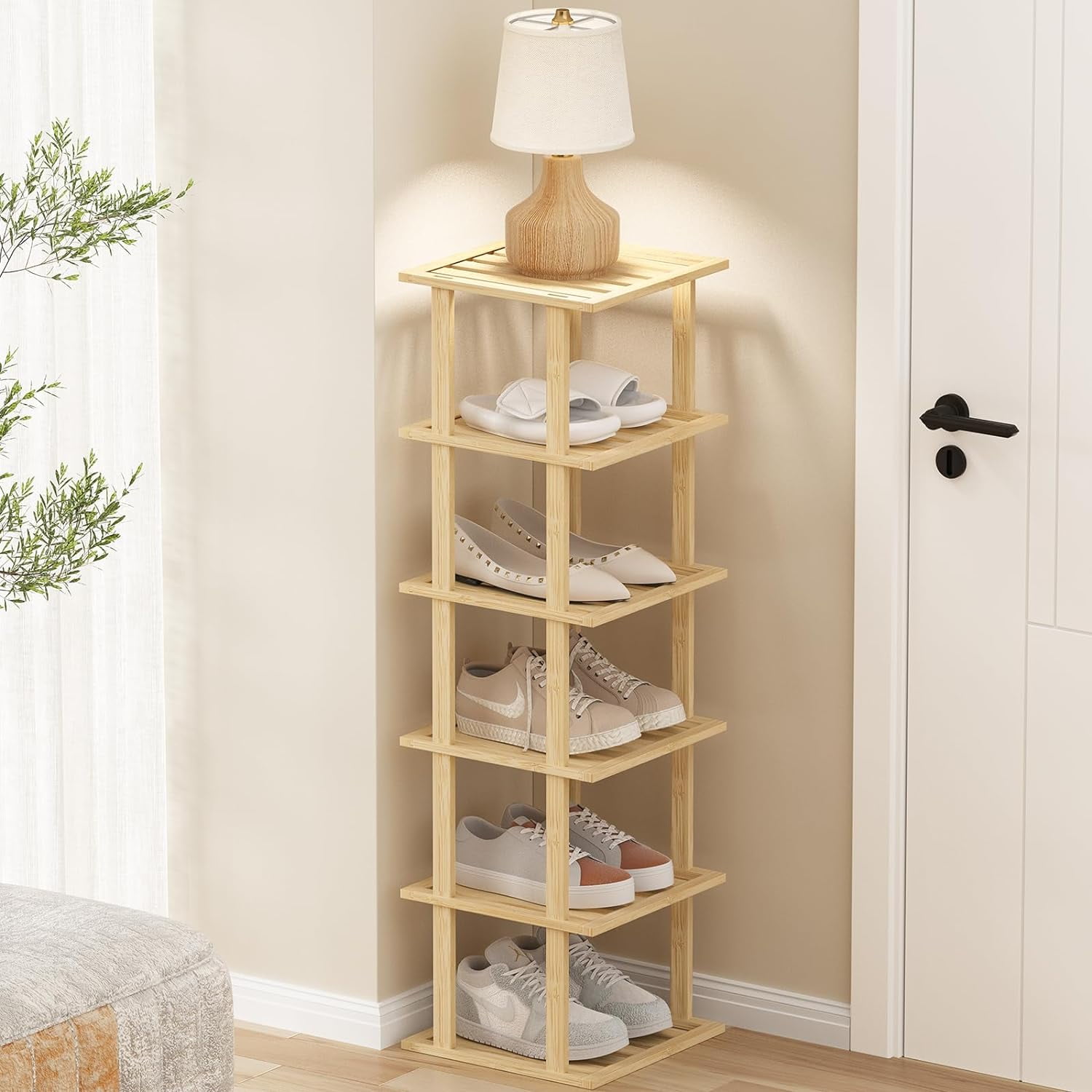 Bamboo Shoe Rack - Vertical Shoe Rack for Small Spaces, Skinny Shoe ...