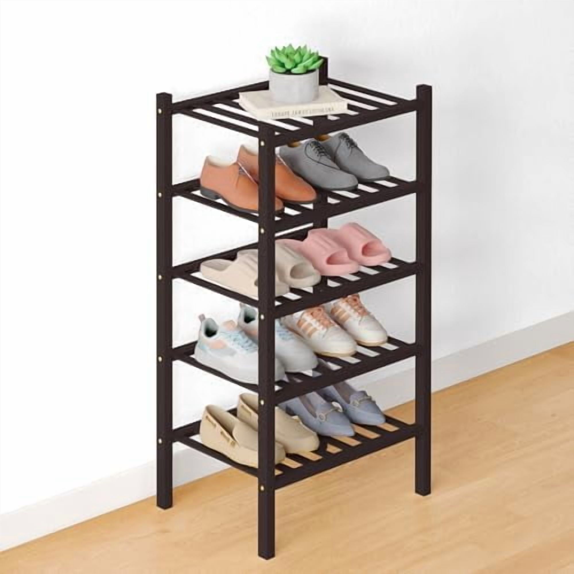 Bamboo Shoe Rack for Closet, 5 Tier Small Wooden Stackable Shoe ...
