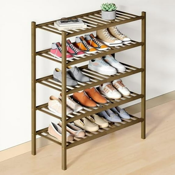 Bamboo Shoe Rack for Closet, 5 Tier Wooden Stackable Shoe Organizer ...