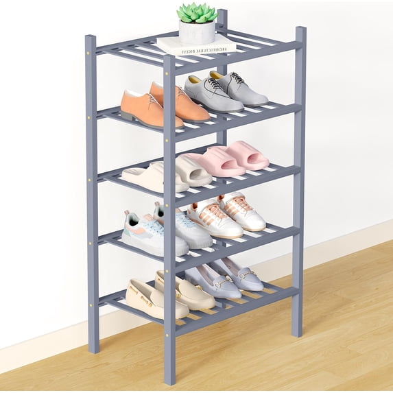 Bamboo Shoe Rack for Closet, Long Wooden Shoe Organizer, Stackable Wood ...