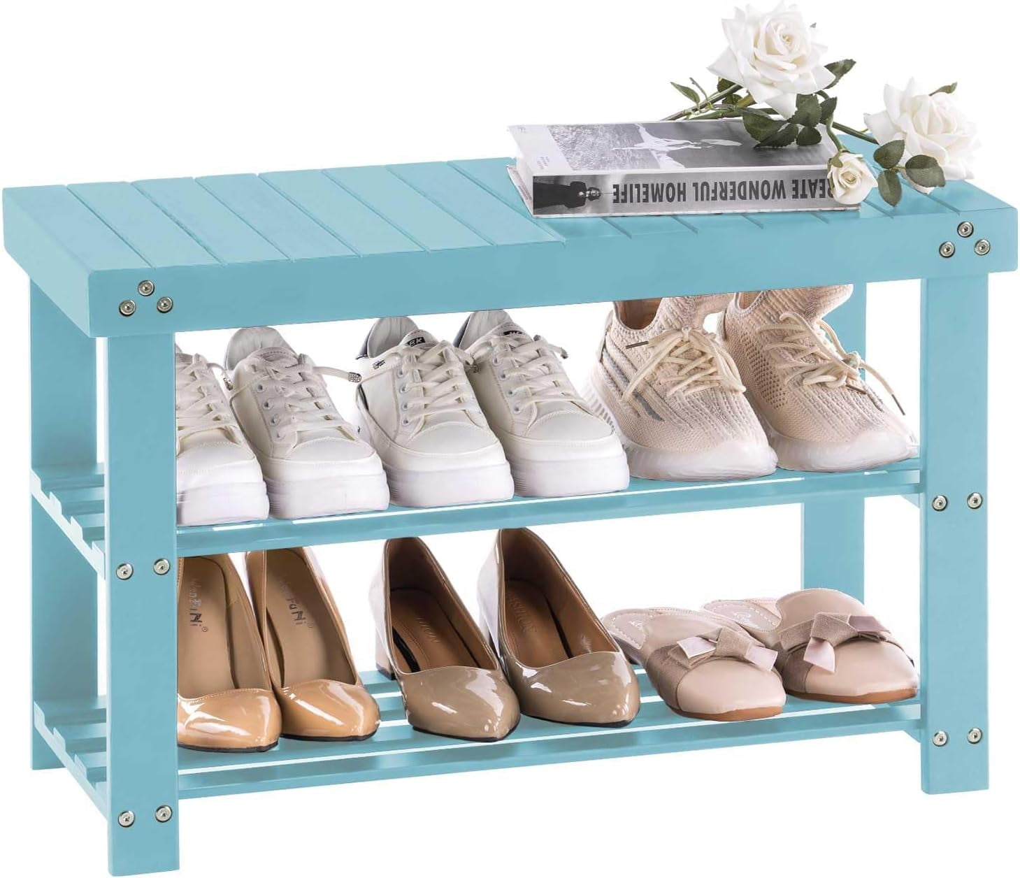 Bamboo Shoe Rack for Entryway, 3-Tier Shoe Rack Bench for Front Indoor ...